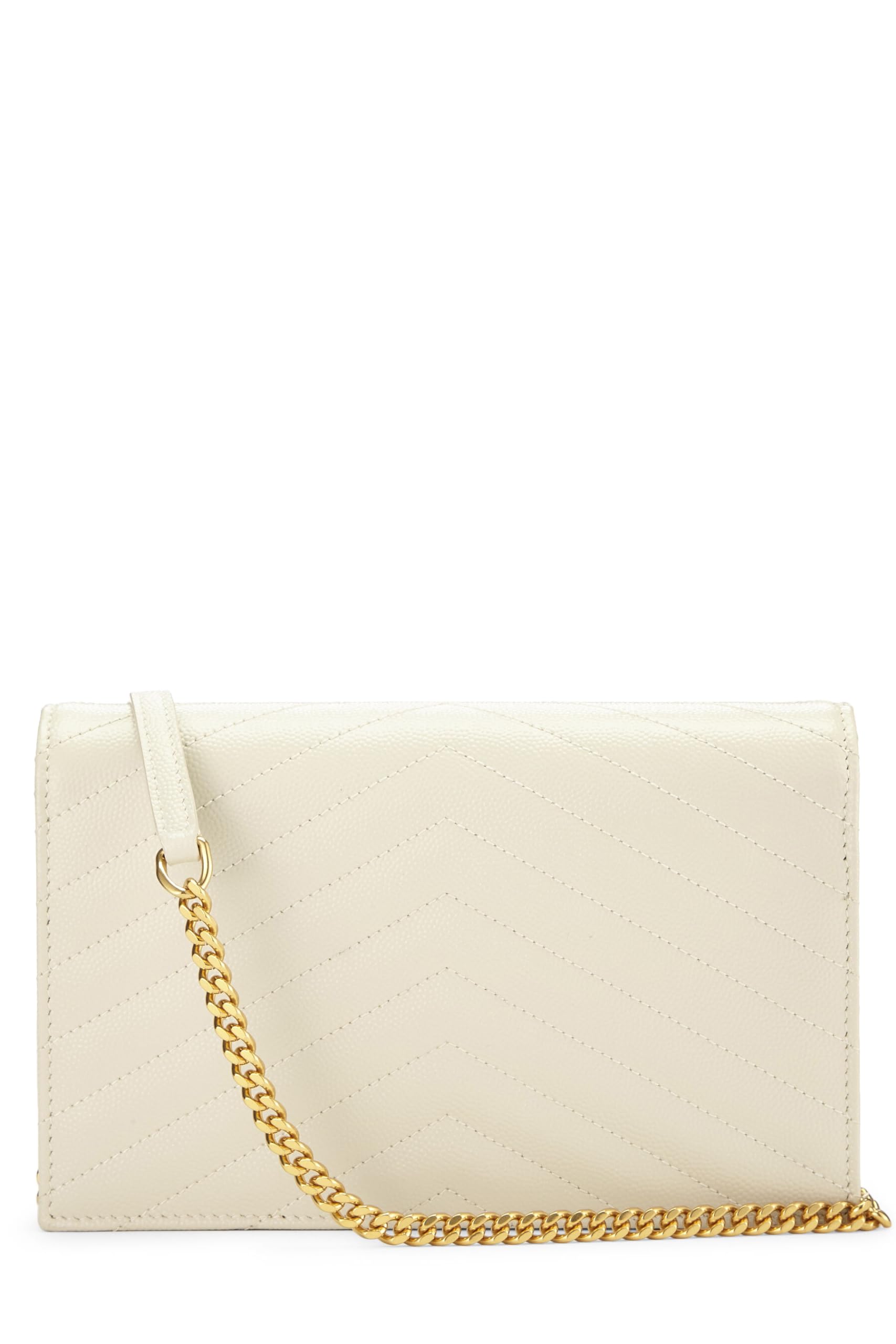 Yves Saint Laurent, Pre-Loved White Grained Calfskin Envelope Wallet-On-Chain (WOC), White