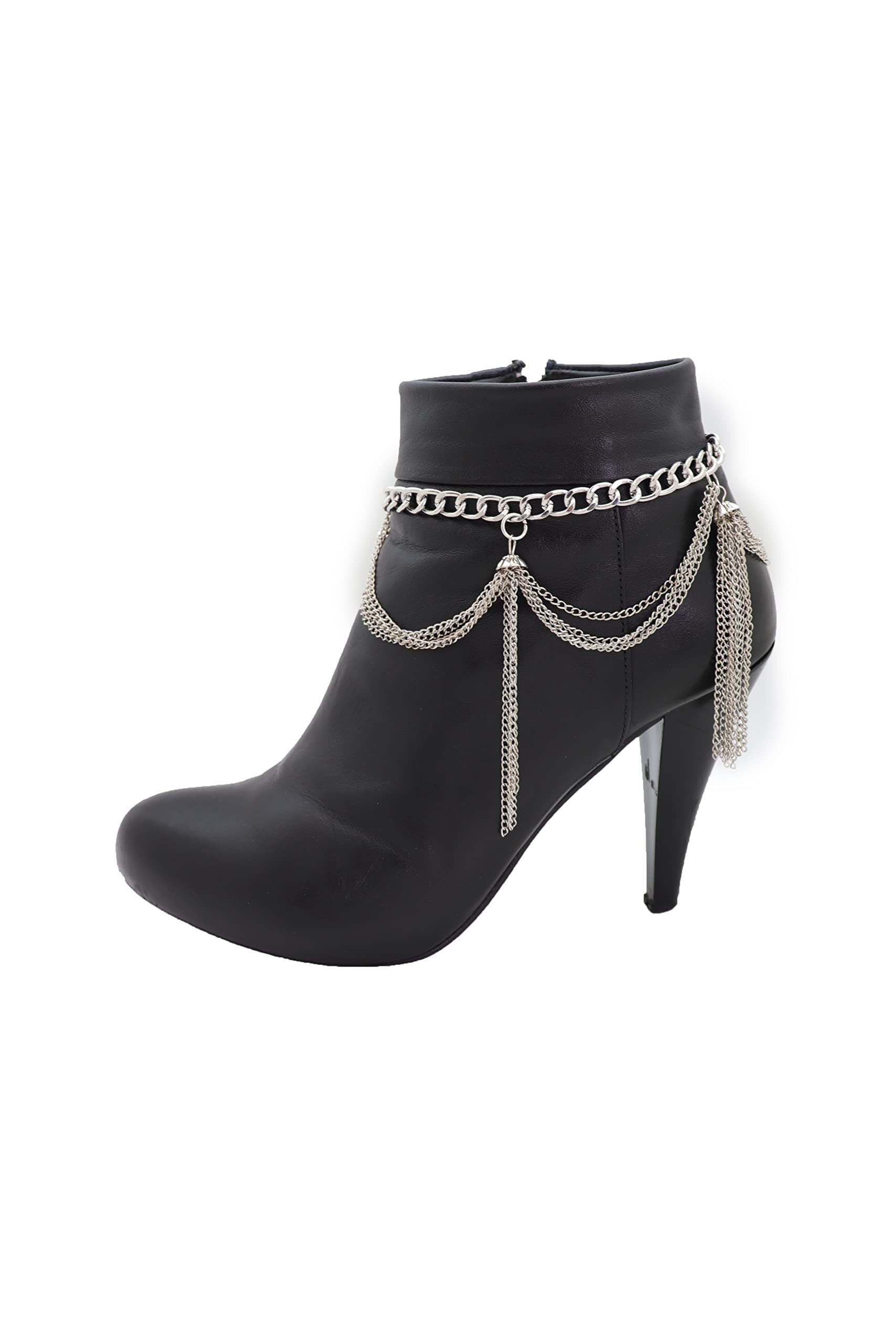 Women Boot Bracelet Western Hip Hop Fashion Jewelry Silver Metal Chain Fringe Tassel Wave Charms
