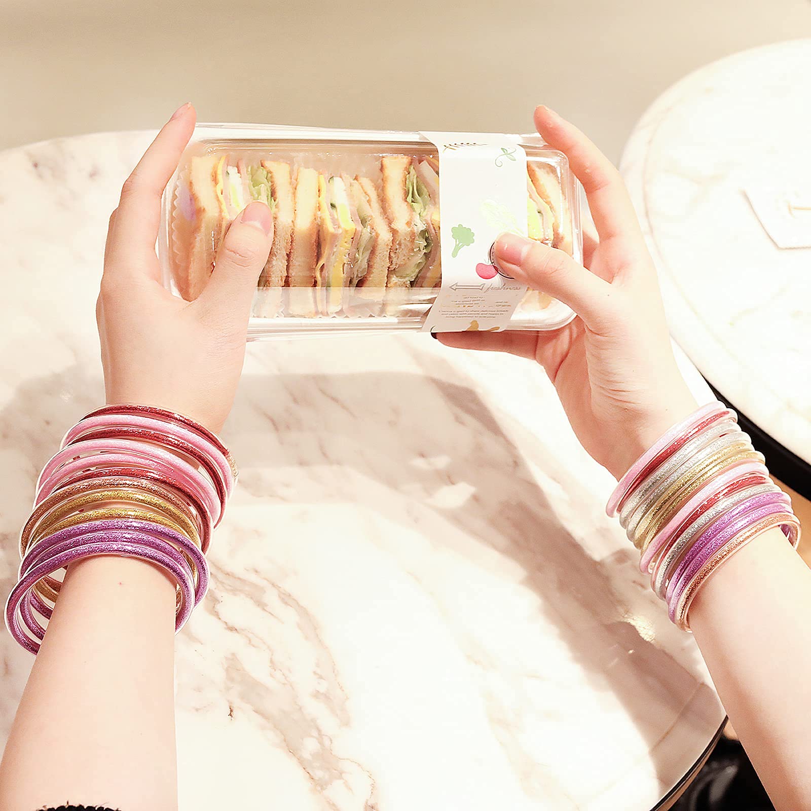 YBMYCM Jelly Bangles Bracelets Set for Women Glitter Filled Jelly Silicone Bracelets for Girls