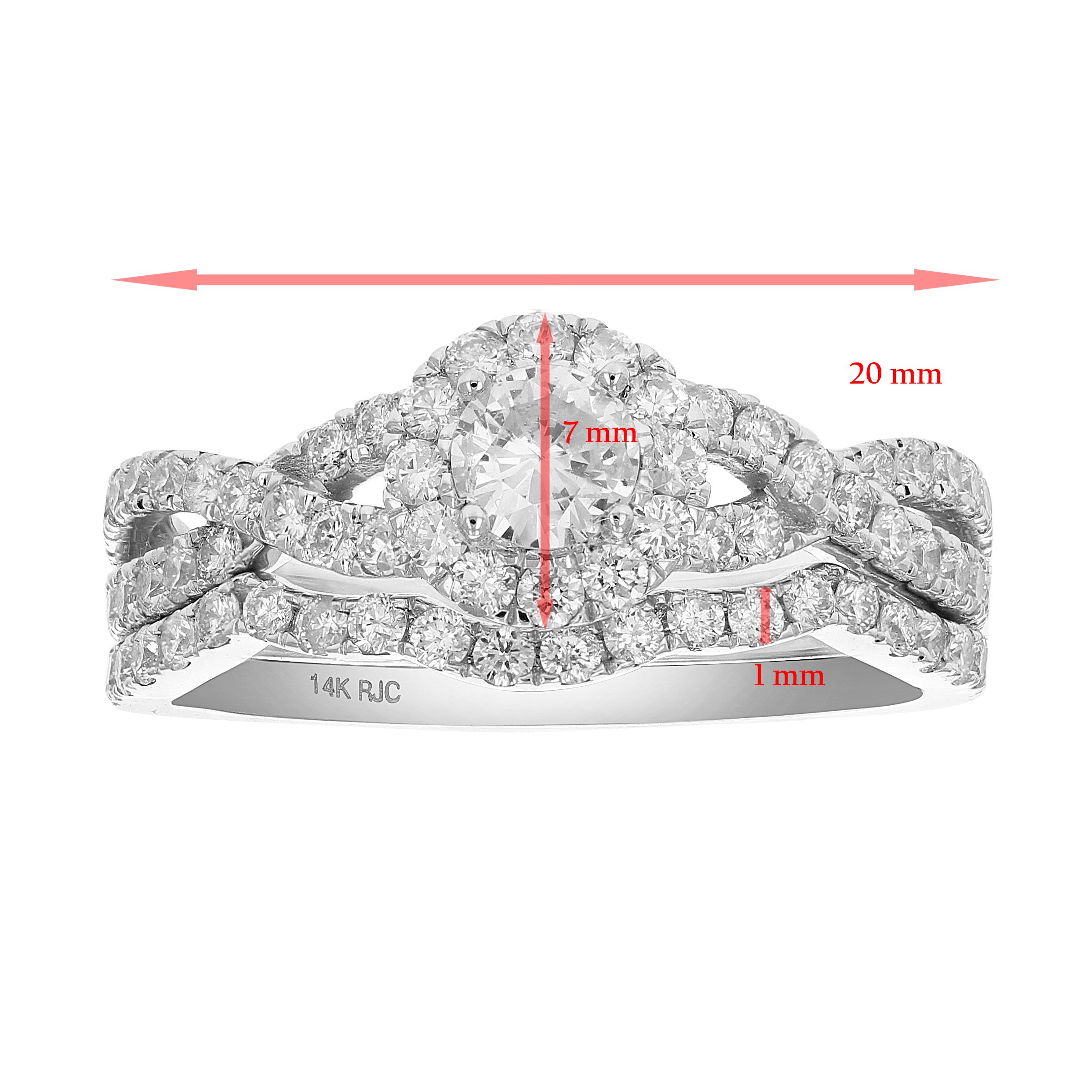 Vir Jewels 1 cttw Diamond Halo Criss-Cross Wedding Engagement Ring Set 14K White Gold Size 8