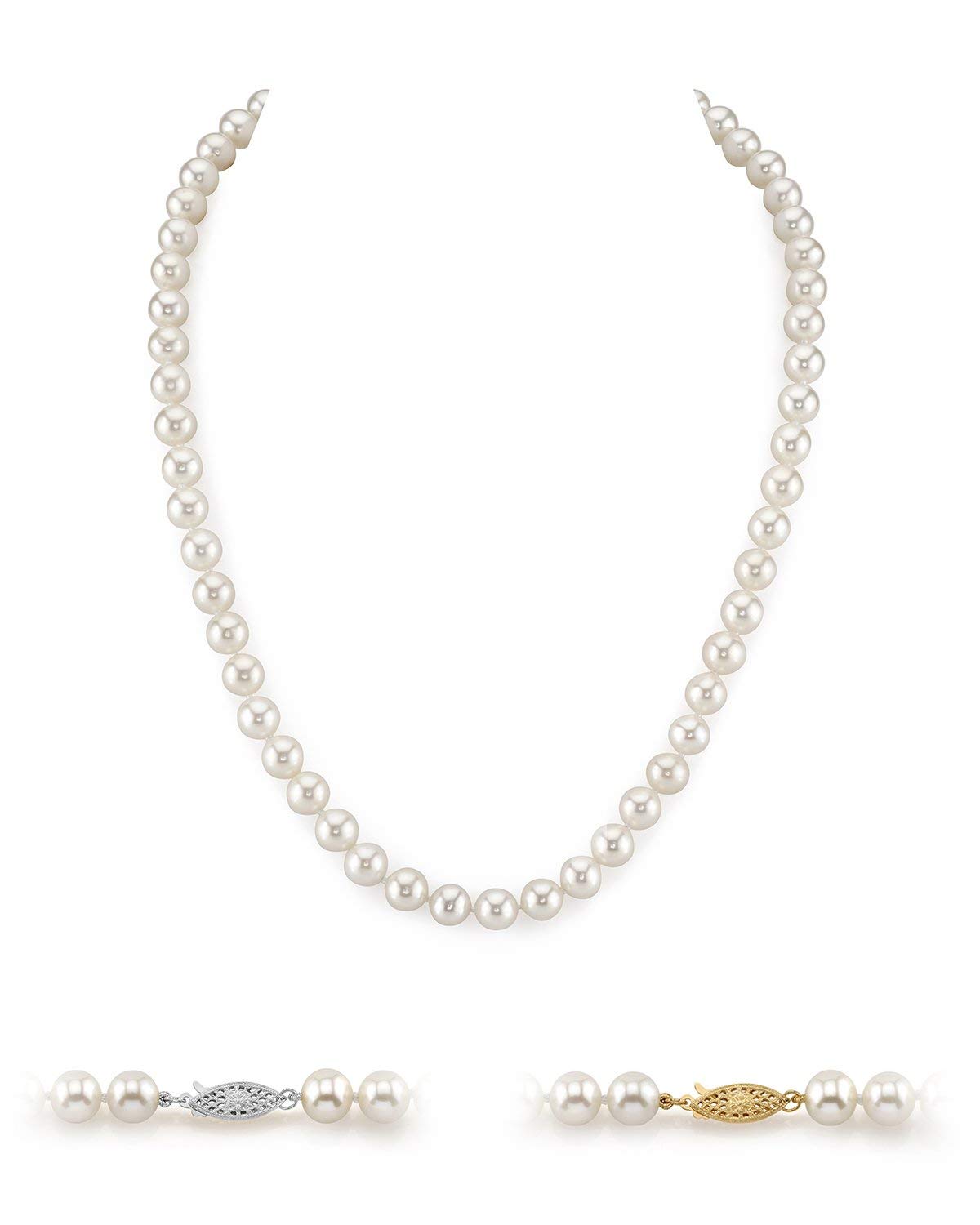 The Pearl Source 14K Gold 7-8mm AAA Quality White Freshwater Cultured Pearl Choker Necklace for Women in 16" Length