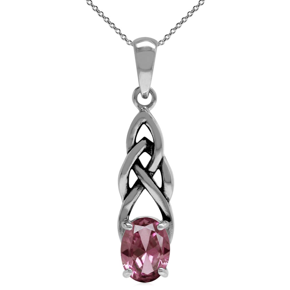 Silvershake 1.12ct. Natural Emerald Green Agate 925 Sterling Silver Celtic Knot Solitaire Pendant