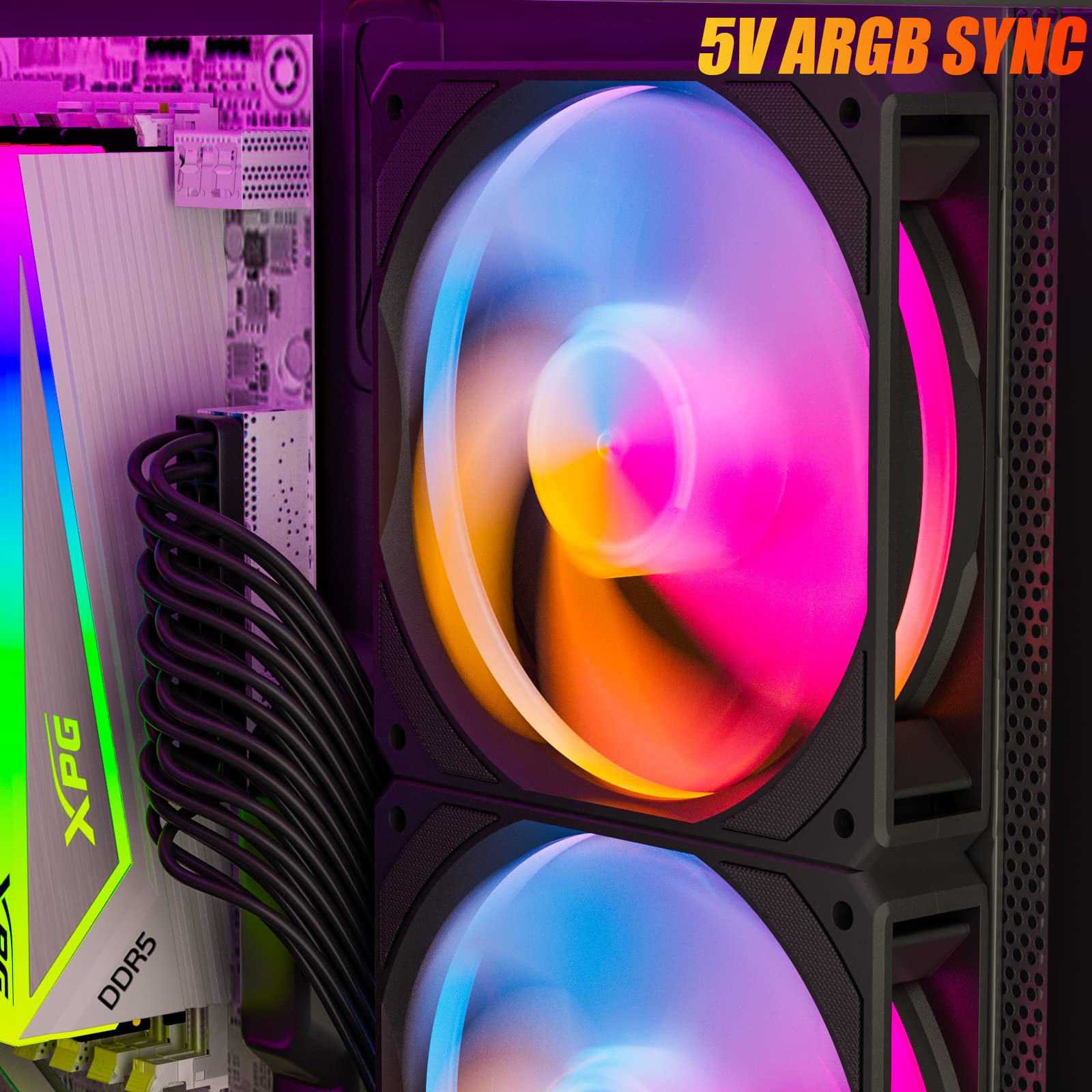 upHere 120mm Computer Case Fan Rainbow LED Silent Fan for Computer Cases, CPU Coolers,Water Cooler and Radiators Ultra Quiet,3 Pack Colorful Case Fan(F03CF)