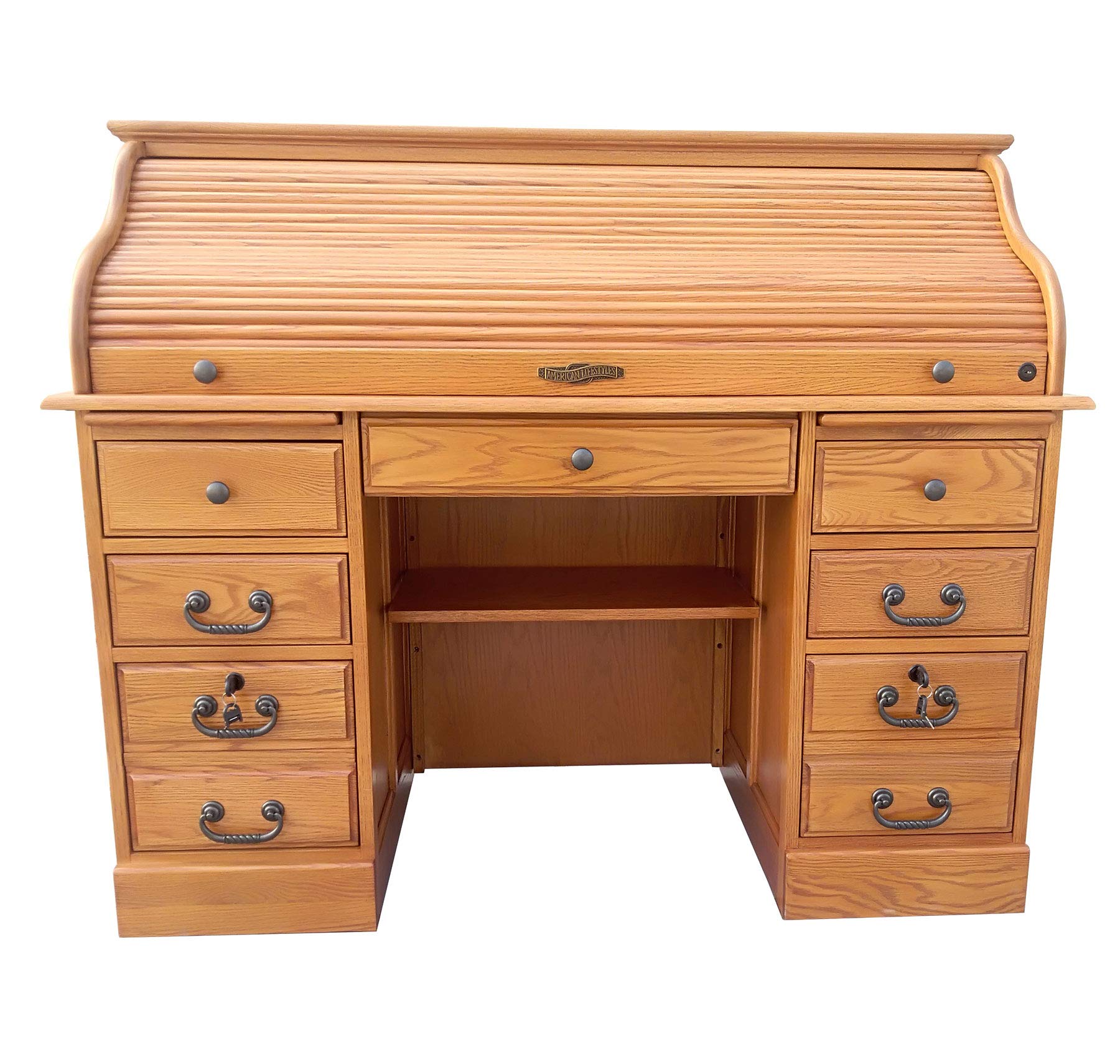 Roll Top Desk Solid Oak Wood Executive Desk 54wx24dx45h Honey Harvest Oak Finish Office Secretary Organizer Roll Hutch Top Easy Assembly Quality Crafted Construction Locking File Drawers Dovetailed