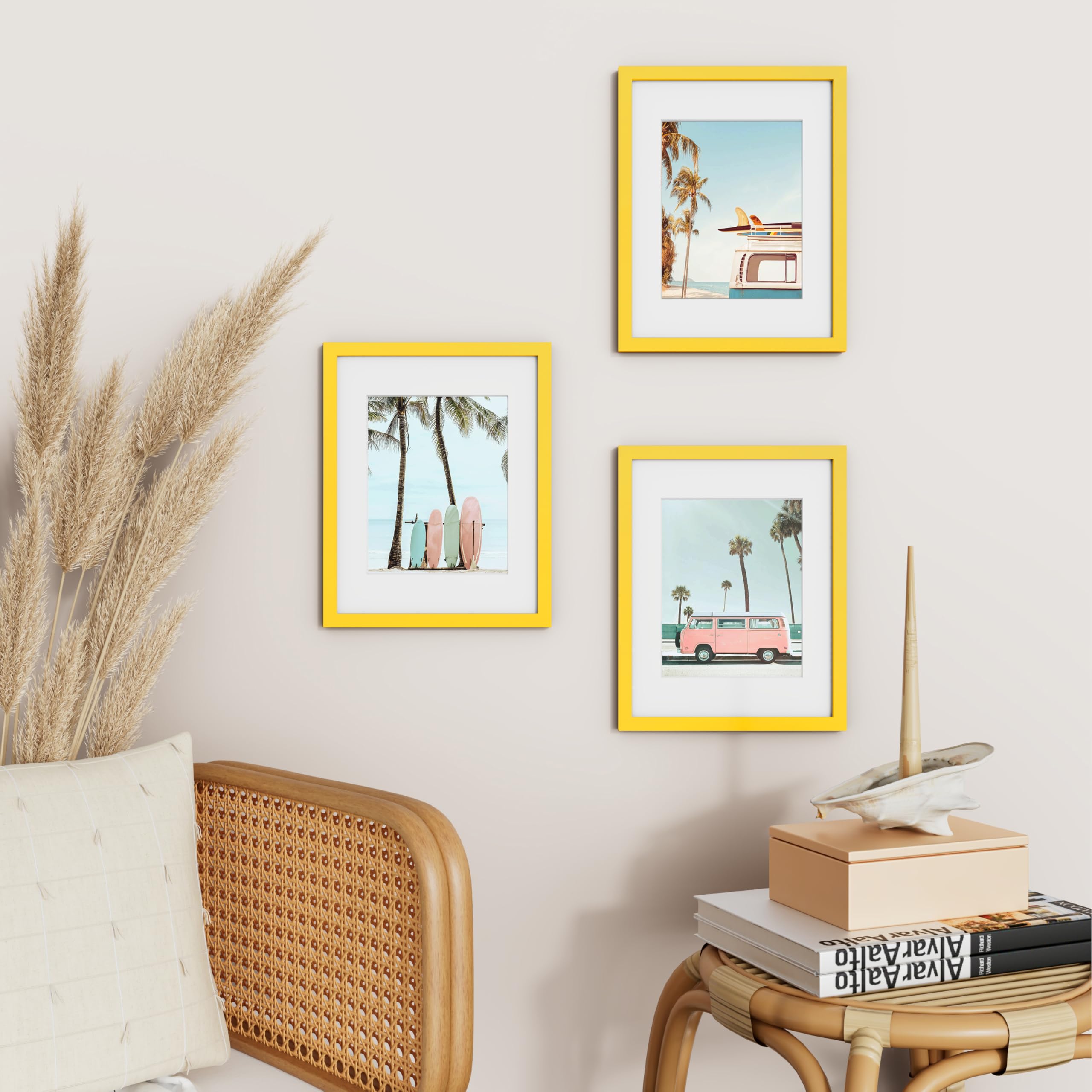 Vittanly 11x14 Picture Frame, Engineered Wood with Shatter Resistant Plexiglass, Display Pictures 8x10 with Mat or 11x14 without Mat, Photo Frame for Wall or Table Top Display, Yellow, 1 Pack