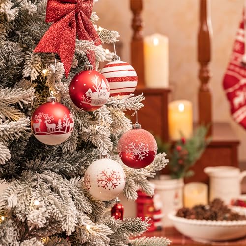 Valery Madelyn Christmas Tree Decorations Set, 16ct Red and White Shatterproof Christmas Ball Ornaments Bulk, 3.15 Inch Traditional Hanging Ornaments for Christmas Trees Xmas Holiday Party Decor