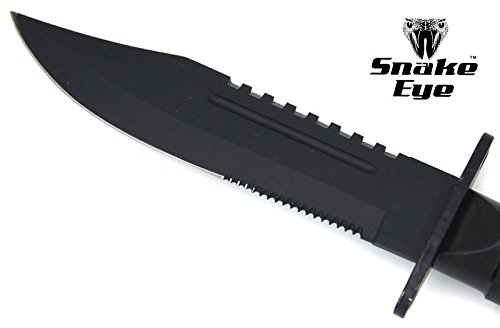 Snake Eye Tactical Serrated Blade 8.5 Inch Survival Knife Heavy Duty Stainless Steel with Kit & Nylon Sheath (Black)