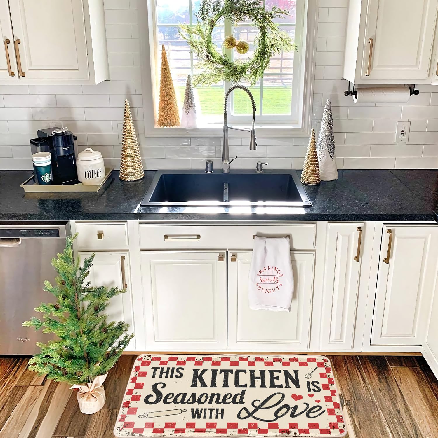 YOUWOUS The Kitchen is Seasoned with Love Kitchen Mats Set of 2-17x29 and 17x47 Inch, Decorative Non Slip Backing Floor Mat for Home Kitchen Red