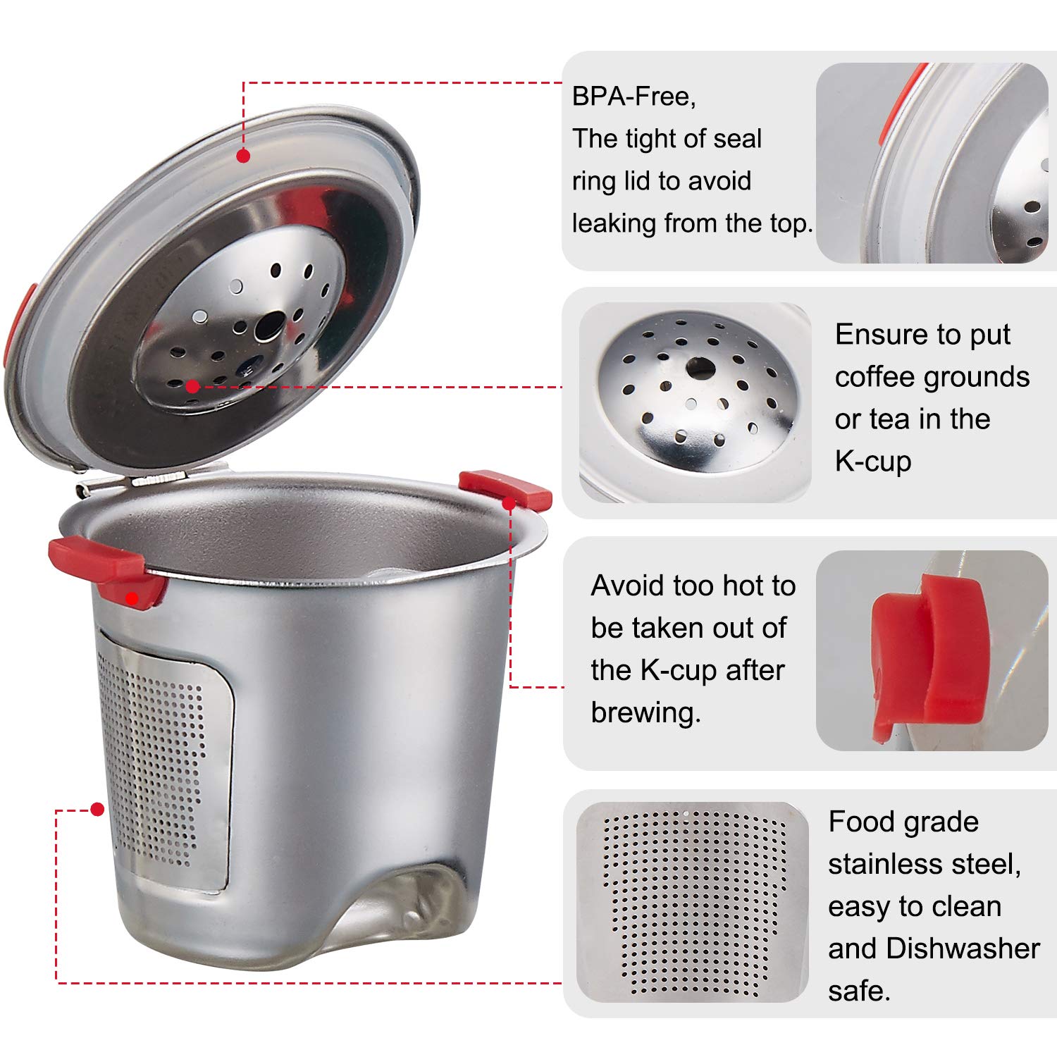 YEOSEN Reusable K Cups Fit for Keurig 2.0 and 1.0 Coffee Maker - Stainless Steel K Cup Reusable - Refillable K Cup Filter BPA FREE (1 PACK)