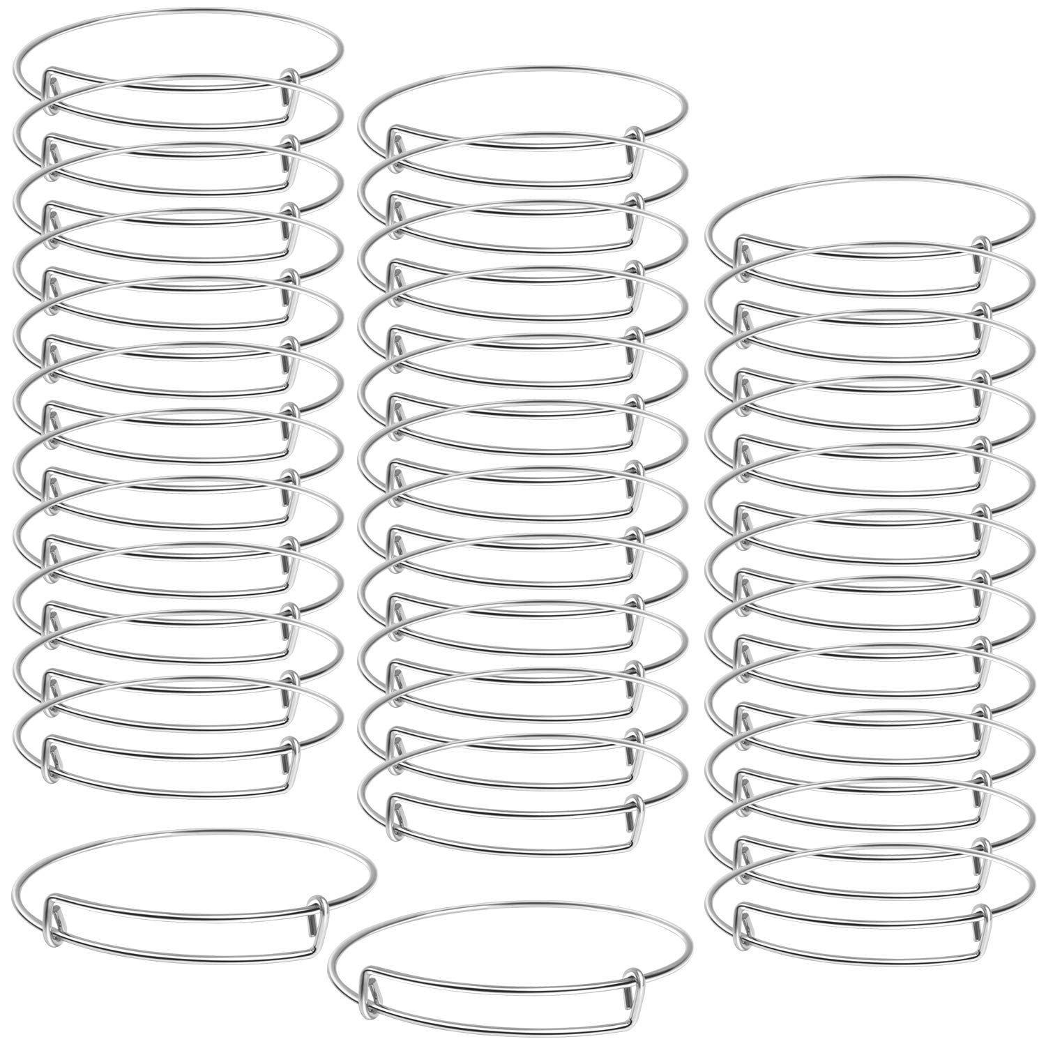 UPINS 100Pcs Expandable Blank Bangle Bracelets Adjustable Wire Bracelets for DIY Jewelry Making (Silver) (Silver)