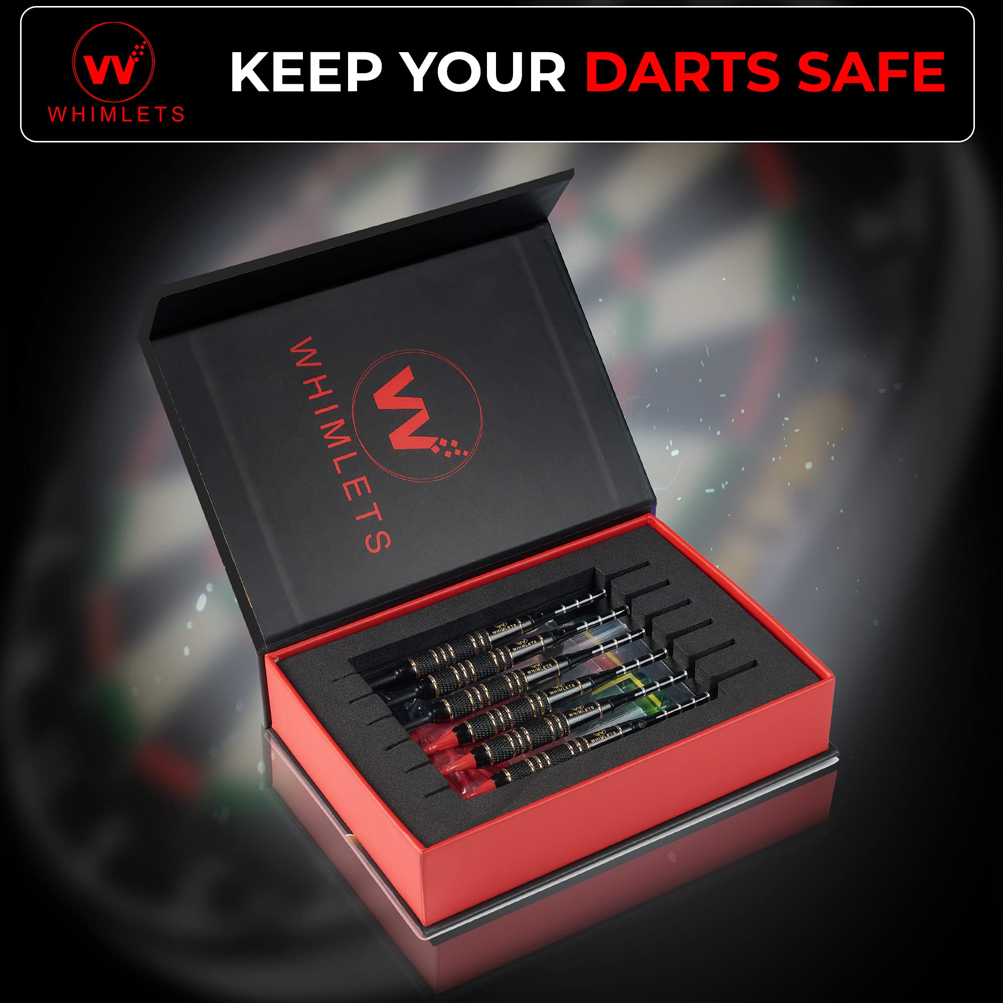 Whimlets Soft Tip Darts for Electronic Dart Board – Professional Plastic Tip Darts Set with 100 Extra Tips, Flights, Aluminum Shafts with O'Rings, Dart Tool, Stylish Case, Great Gift for Players