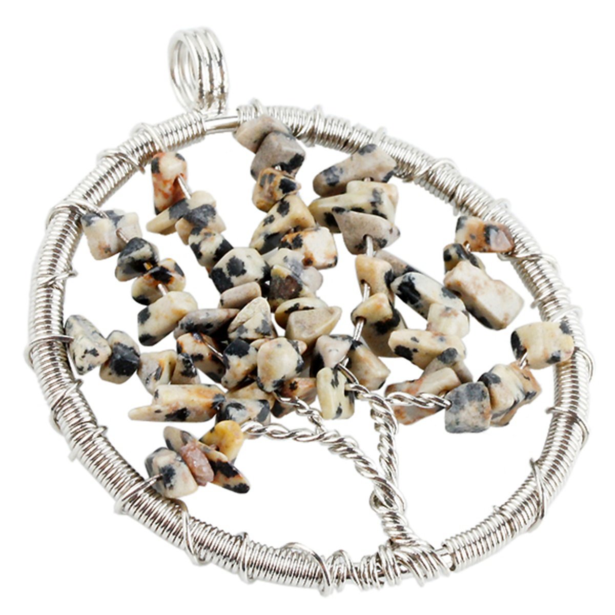 SUNYIK Dalmation Jasper Tumbled Stone Tree of Life Pendant
