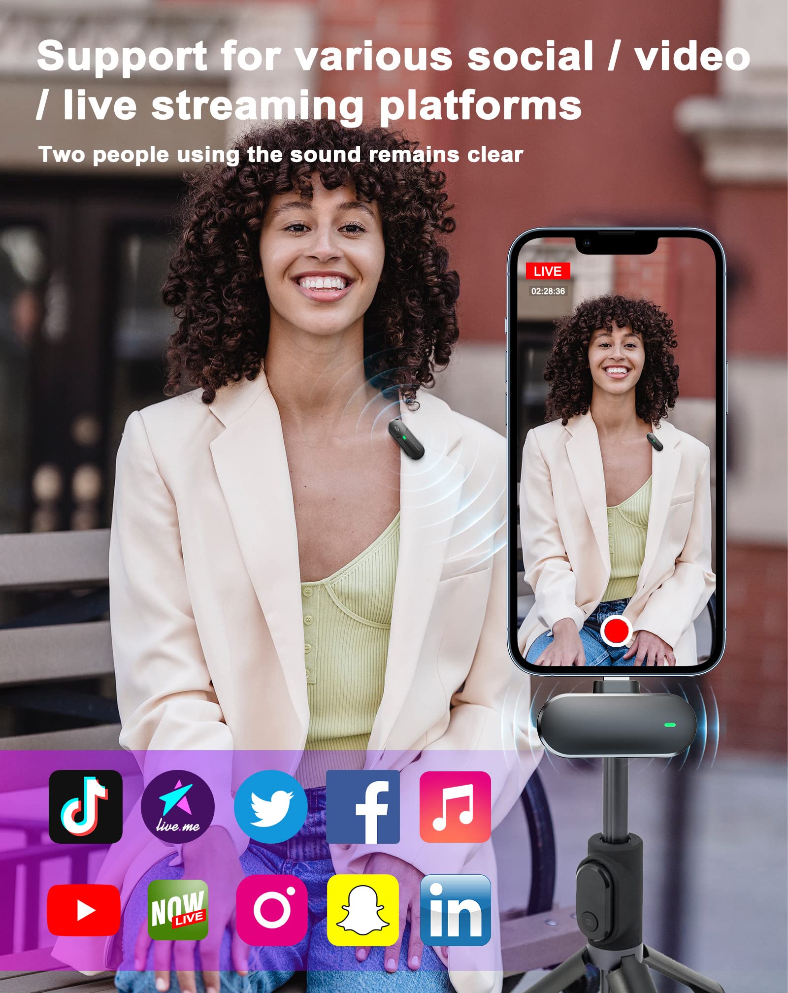 VIOK Wireless Lavalier Microphone for iPhone iPad, 2 Pack Mini Microphone with Charging Case, 2.4G Ultra-Low Delay 90ft Transmission Wireless Mic for Video Recording, Vlog, Interview, Tiktok, YouTube