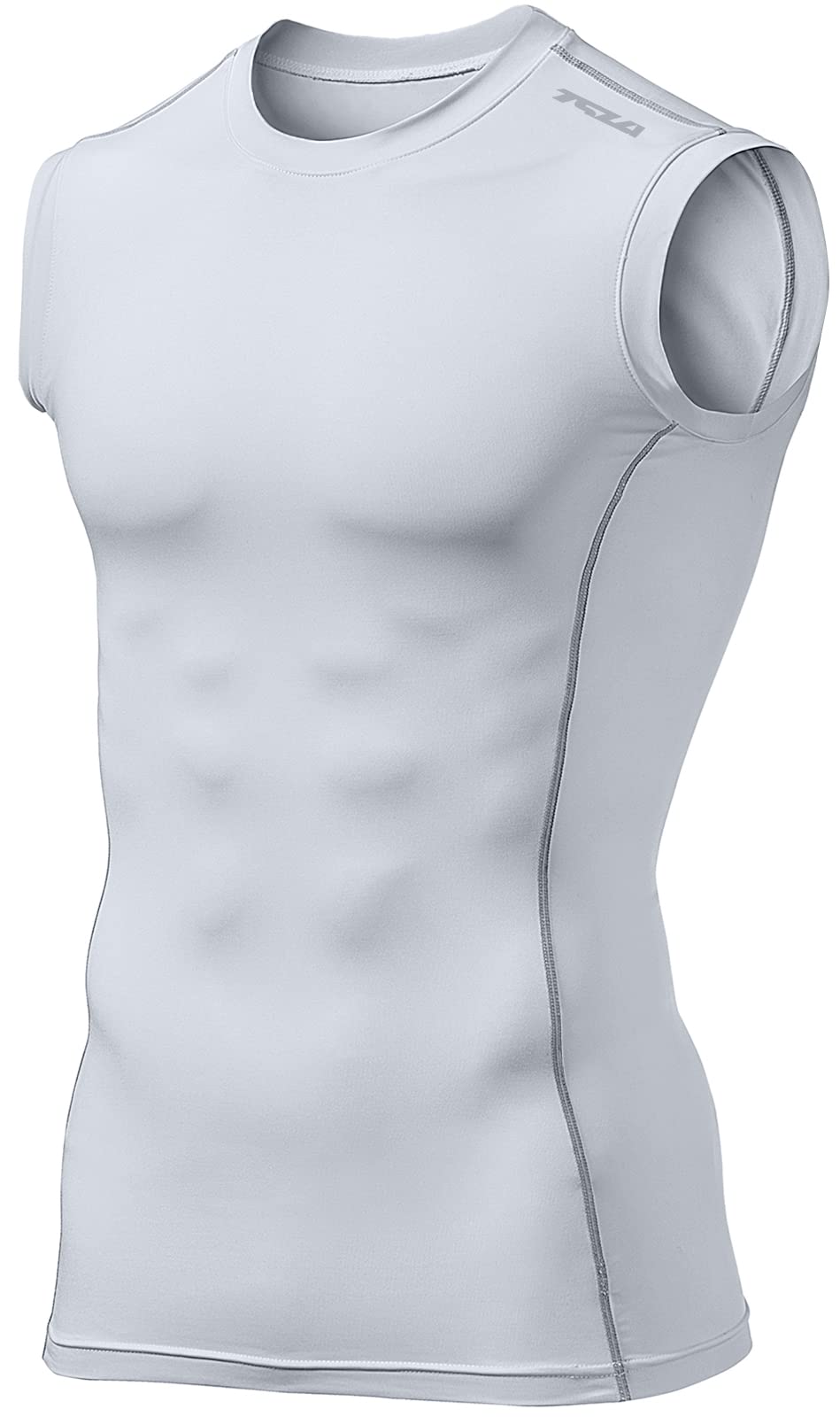 TSLA Men's Sleeveless Workout Shirts, Dry Fit Running Compression Cutoff Shirts, Athletic Training Tank Top, Active Top White, Large