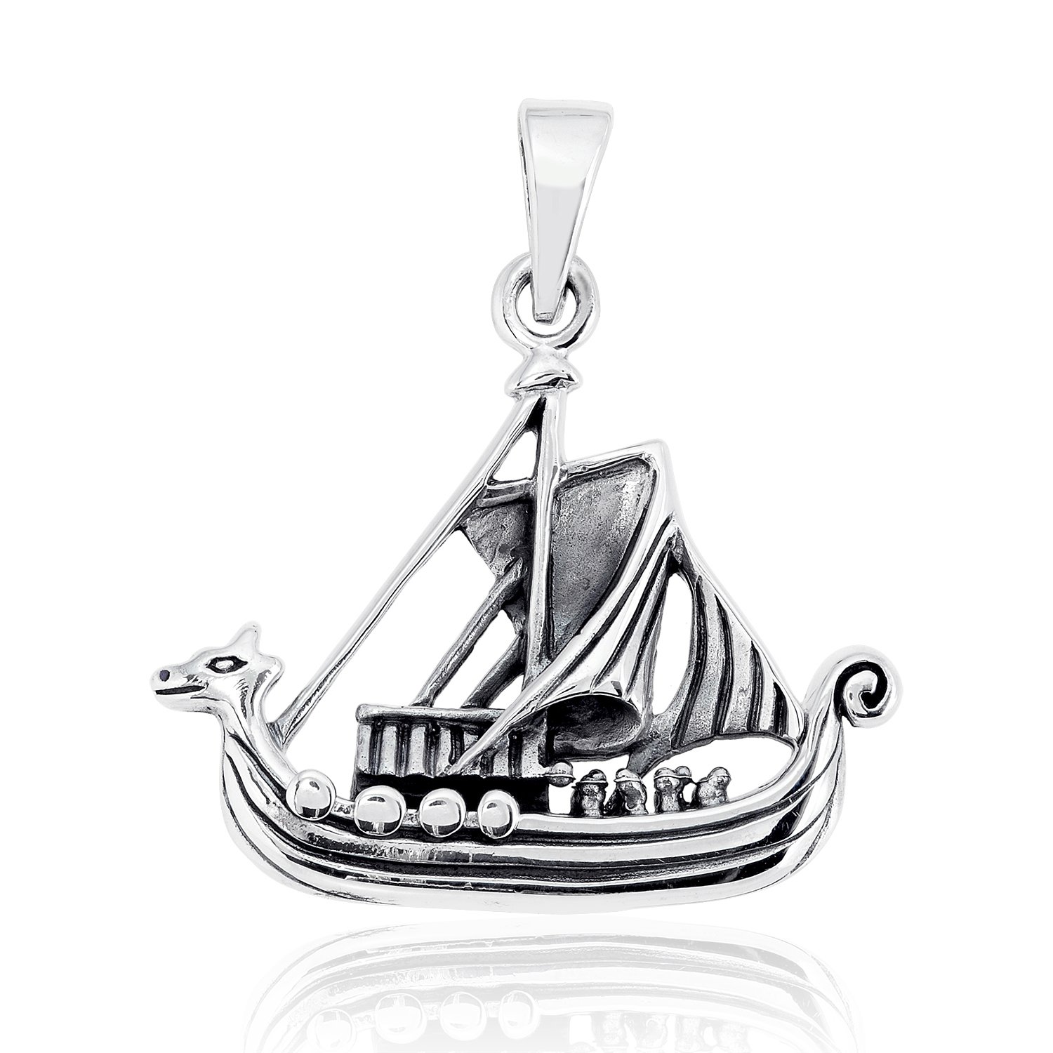 WithLoveSilver Solid 925 Sterling Silver Norse Viking Ship Boat Pendant