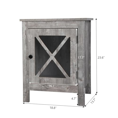 Tidyard Set of 2 Industrial Nightstand Side Table End Table with X Design Glass Door Light Gray Wood Sofa End Side Table, Bedside Nightstand for Living Room Bedroom Kitchen Bathroom