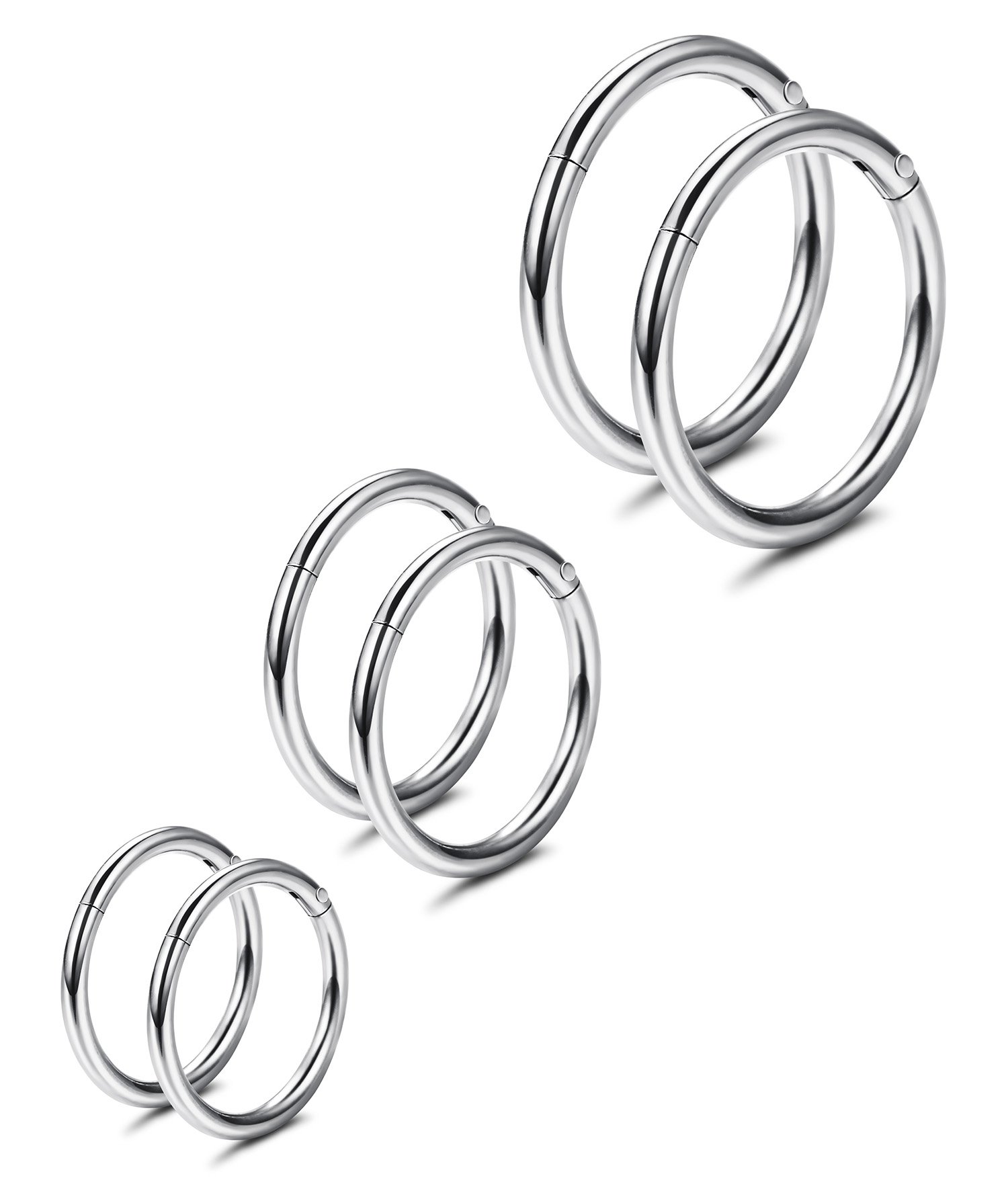 THUNARAZ 3 Pair Stainless Steel 16G Sleeper Earrings Septum Clicker Lip Nose Ring Body Piercing Silver-tone