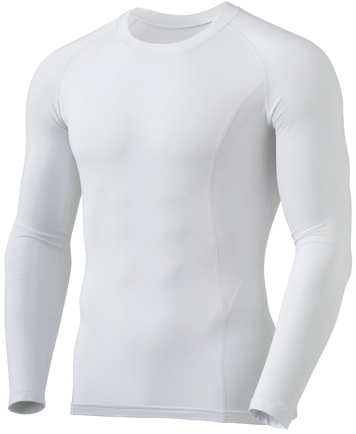 TSLA Men's Thermal Long Sleeve Compression Shirts, Athletic Base Layer Top, Winter Gear Running T-Shirt, Heatlock Round Neck White, Large