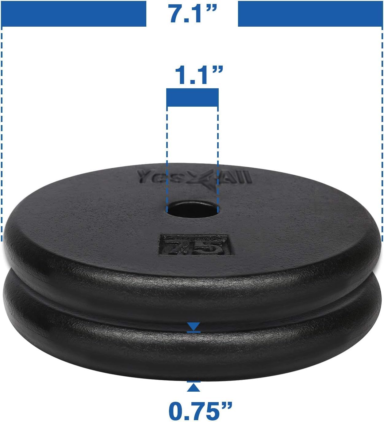 Yes4All 1-inch Cast Iron Weight Plates for Dumbbells β Standard Weight Disc Plates, 7.5 Pound (Pack of 2)