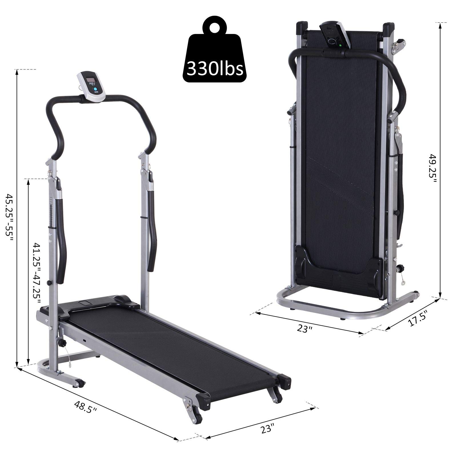 Soozier 2-in-1 Folding Walking Manual Treadmill Machine Sit Up Bench Running with LCD Screen Home Exercise Fitness