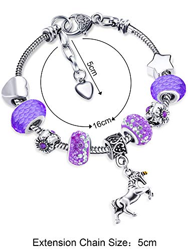 Zhanmai Unicorn Sparkly Crystal Charm Bracelet Bangle with Gift Box Set for Hers Lady