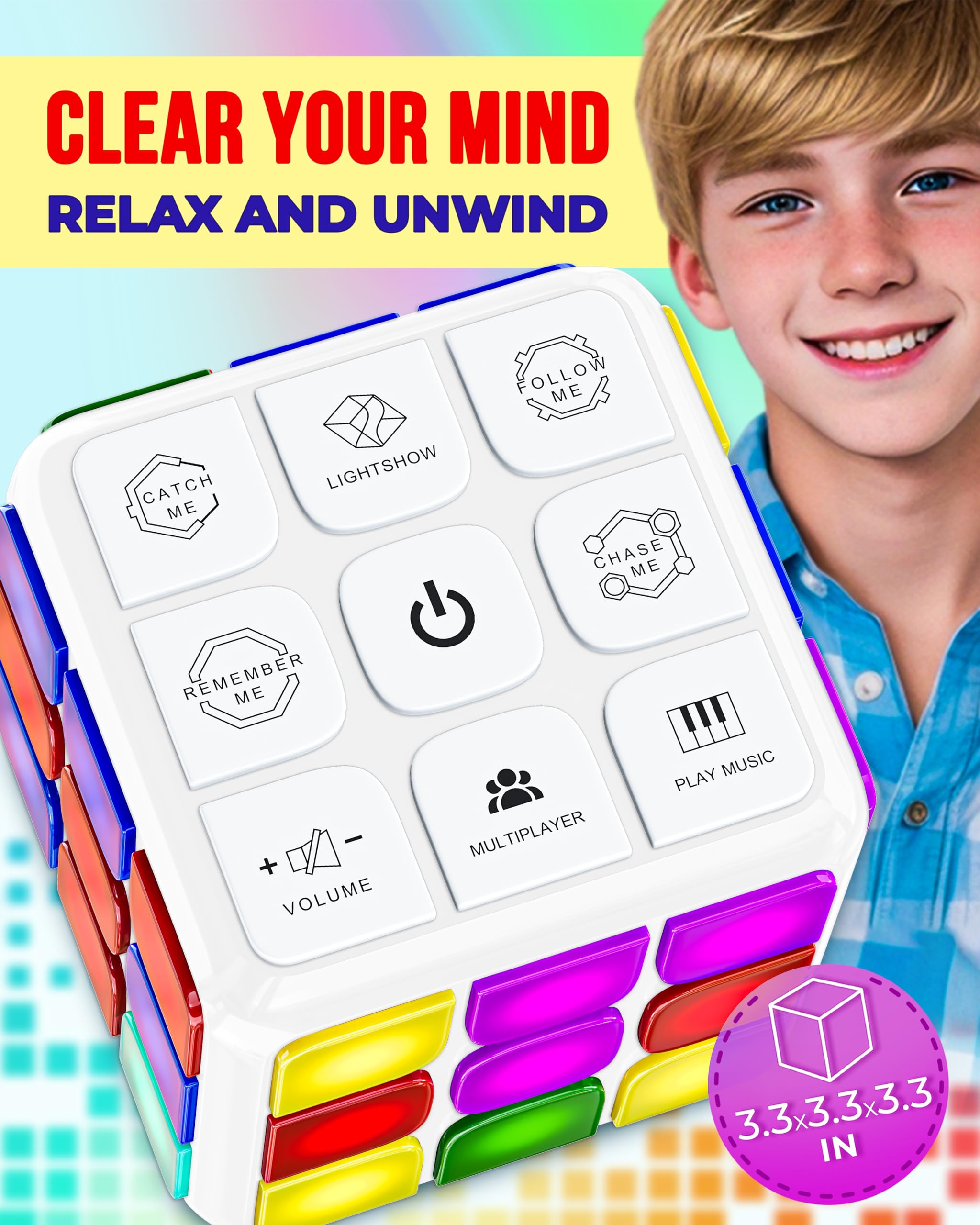 Skywin Puzzle Cube Game (White) - Flashing Cube Handheld Electronic Games Stem Toy - Fun Memory Games & Brain Games for Adults and Kids
