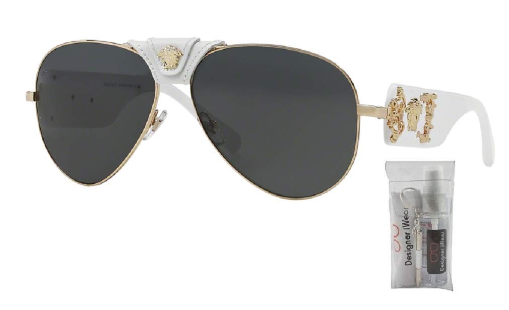 Versace VE2150Q 134187 62M Gold/Grey Pilot Sunglasses For Men For Women + BUNDLE with Designer iWear Eyewear Kit