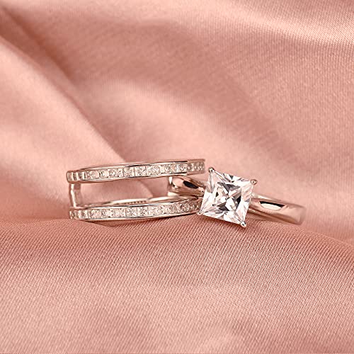 Wuziwen Princess Bridal Ring Set for Women Wedding Band Guard Enhancers CZ Sterling Silver Size 7
