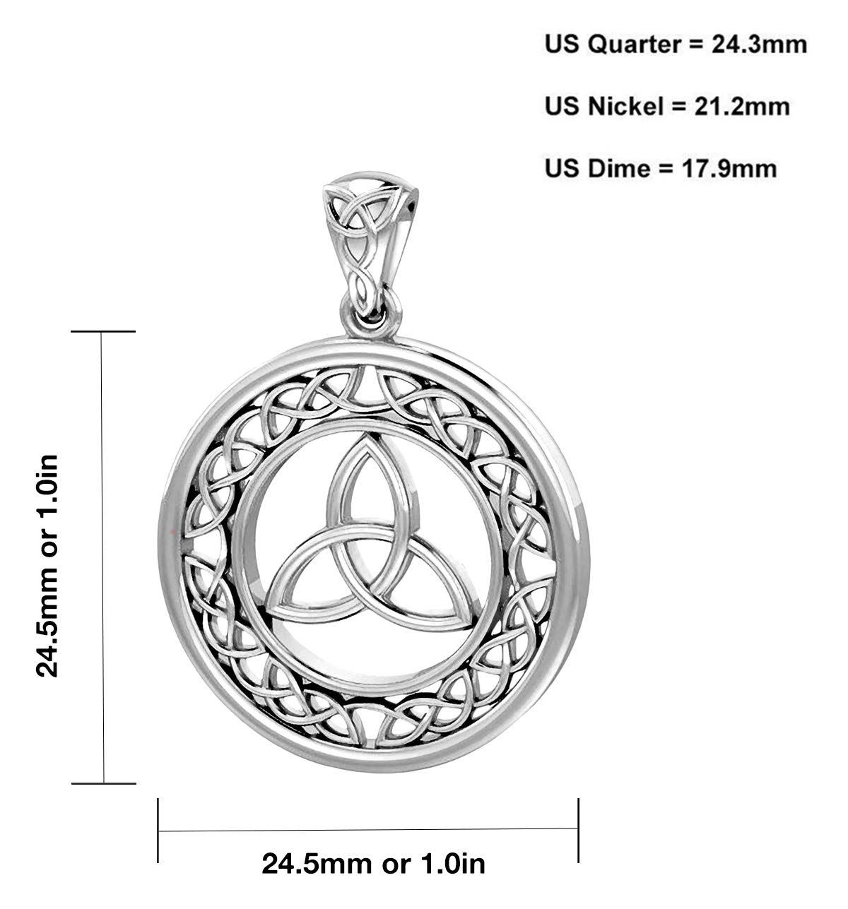 US Jewels New Round 925 Sterling Silver Irish Celtic Trinity Love Knot Pendant. 24.5mm