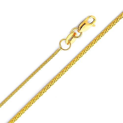 The World Jewelry Center 14k REAL Yellow Gold Religious Saint Michael Medal Pendant with 0.9mm Braided Wheat Chain Necklace - 22"