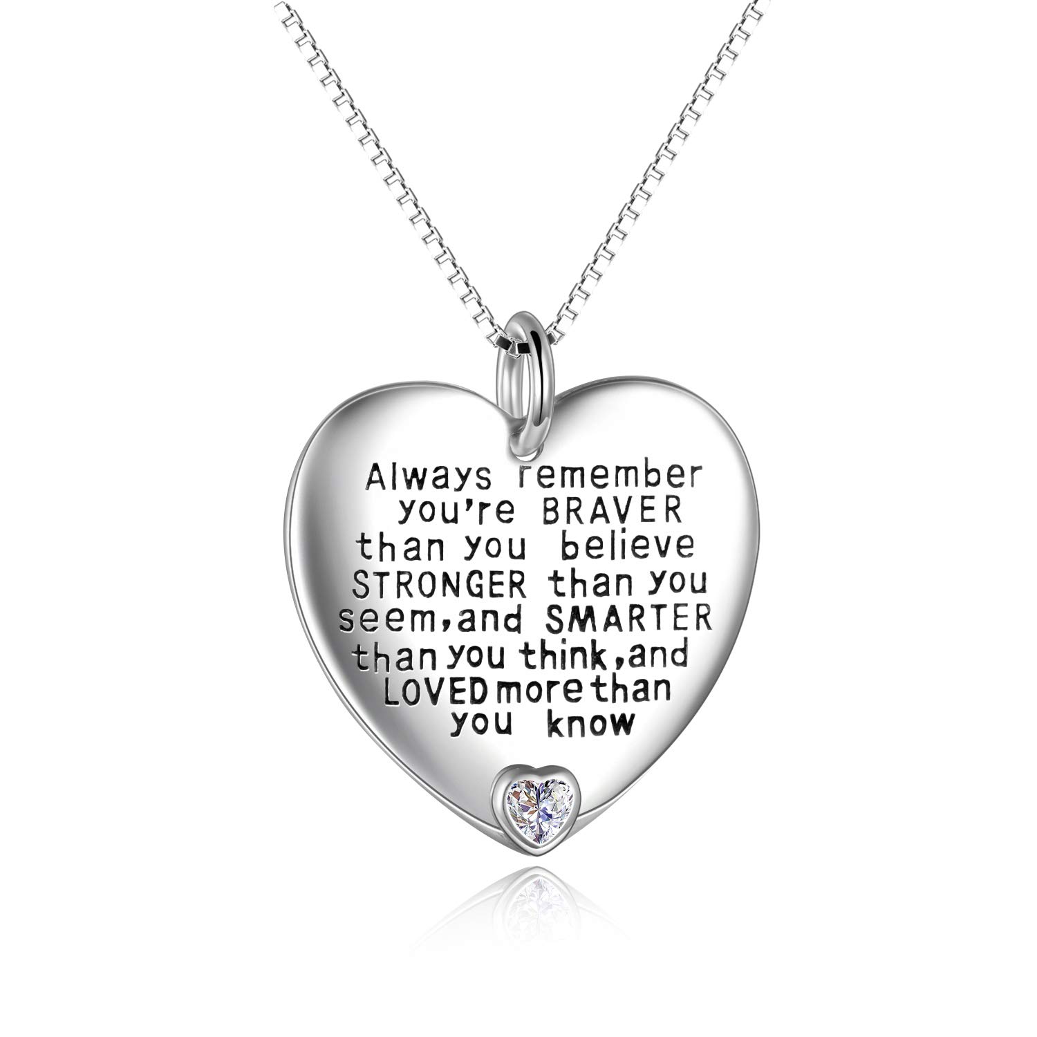 YFN Sterling Silver Always Remember You are Braver Than You Believe Jewelry Pendant Necklace Inspirational Gifts (White)