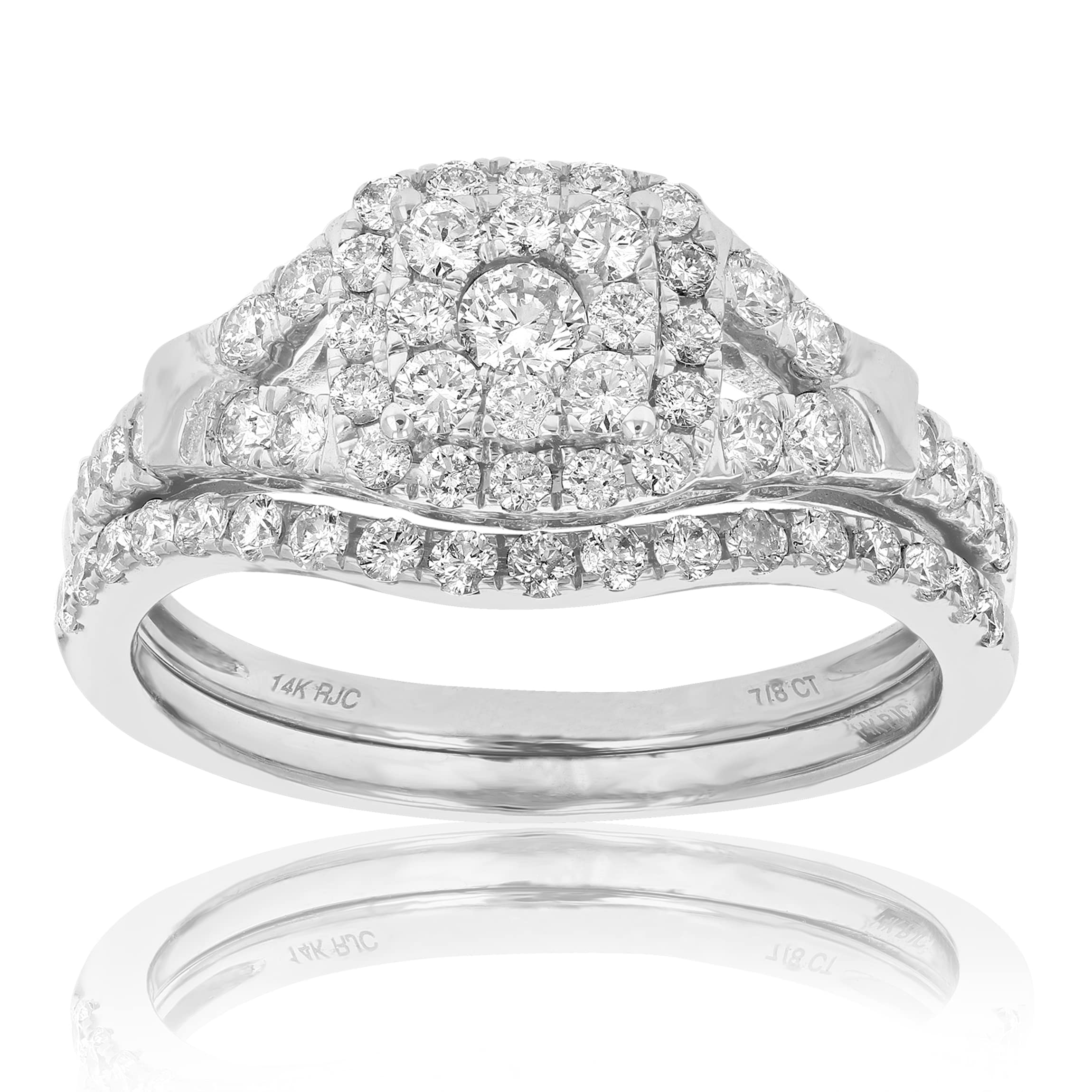 Vir Jewels 7/8 cttw Diamond Prong Set Wedding Engagement Ring Set 14K White Gold Bridal Size 6