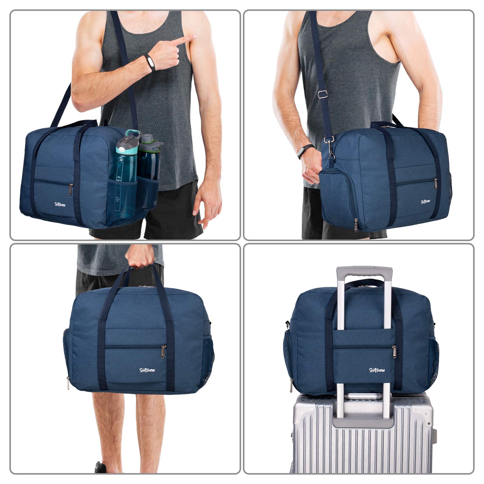 Sports Gym Bag with Wet Pocket & Shoes Compartment, Travel Duffel Bag, Navy Small (16")