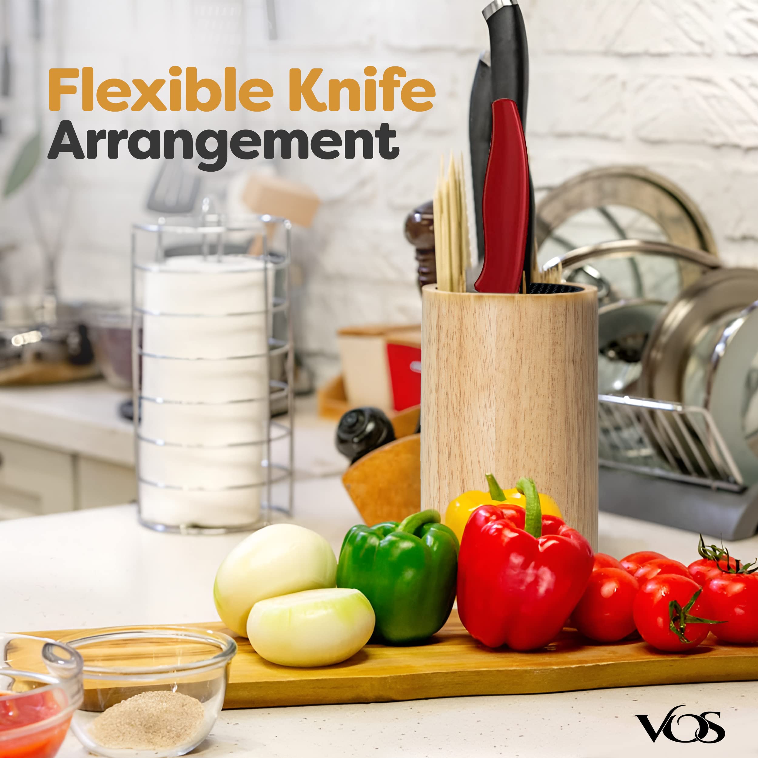 Vos Universal knife Block and Ceramic Kitchen Knives With Peeler, Ceramic Paring Knife 3", 4", 6", Inch Black
