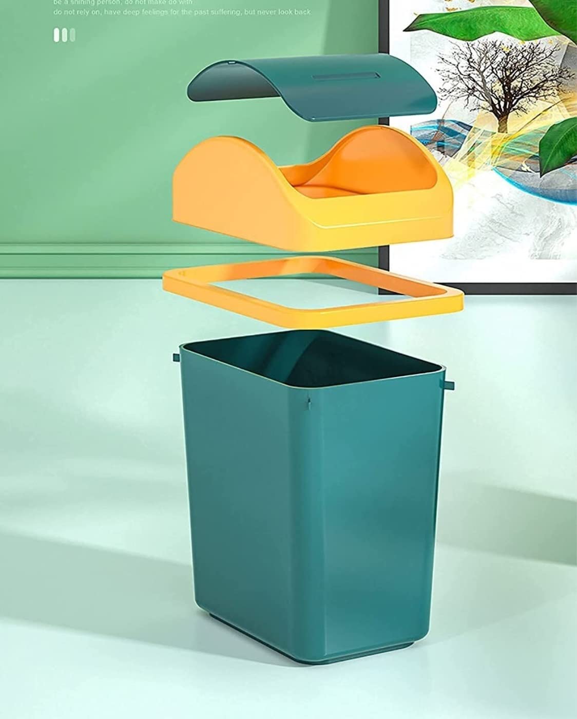 Trash Can Kitchen Trash Bin Flip Bin Trash Can 10 Litre Plastic Indoor Recycle Recycling Waste Bin with Shake Lid Garbage Can Bedroom Garbage Bin (Color : Blue, Size : 18 * 18 * 32.5cm)