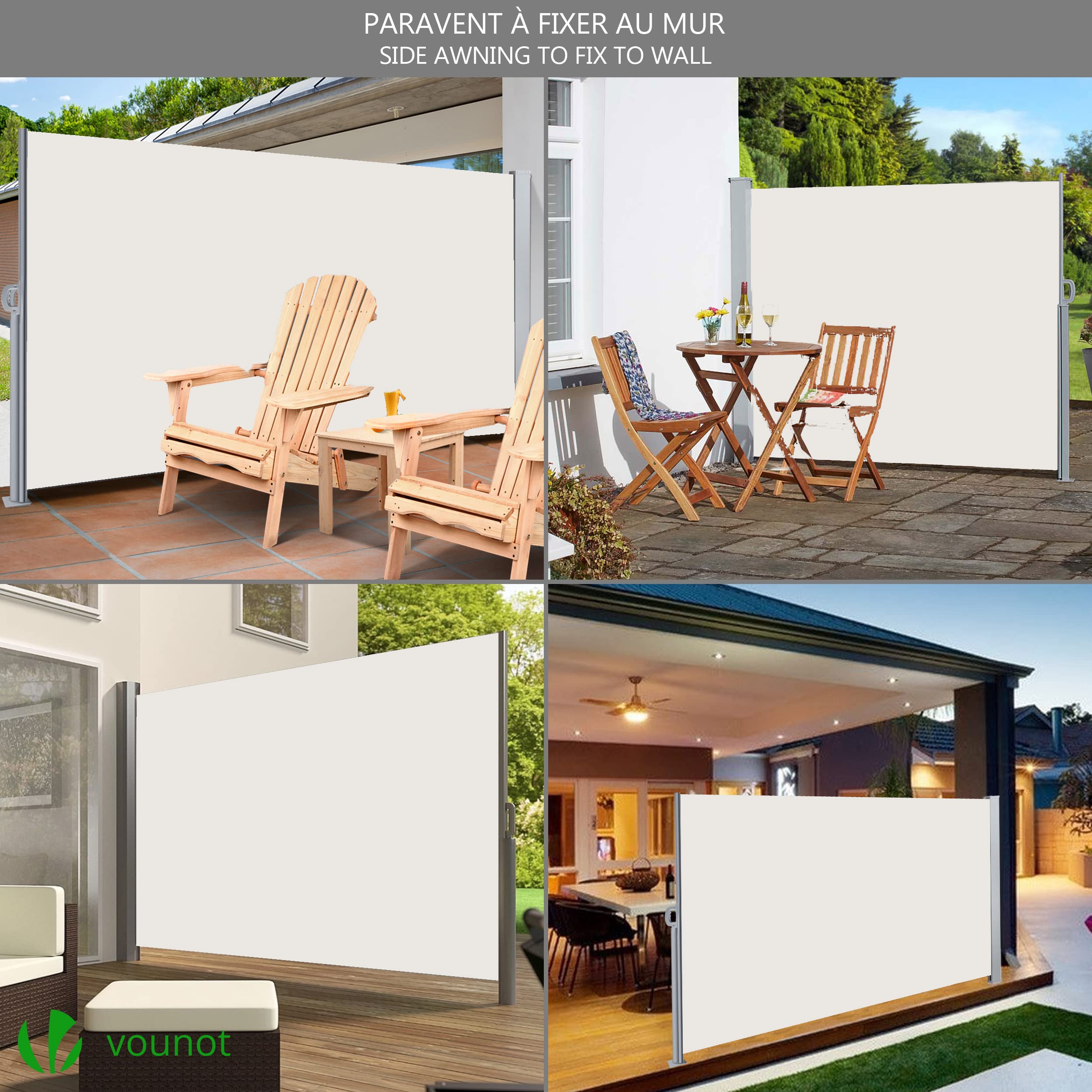 VOUNOT Side Awning Retractable, Outdoor Privacy Screen for Garden, Balcony, Terrace, 63'' H x 118'' L, Beige