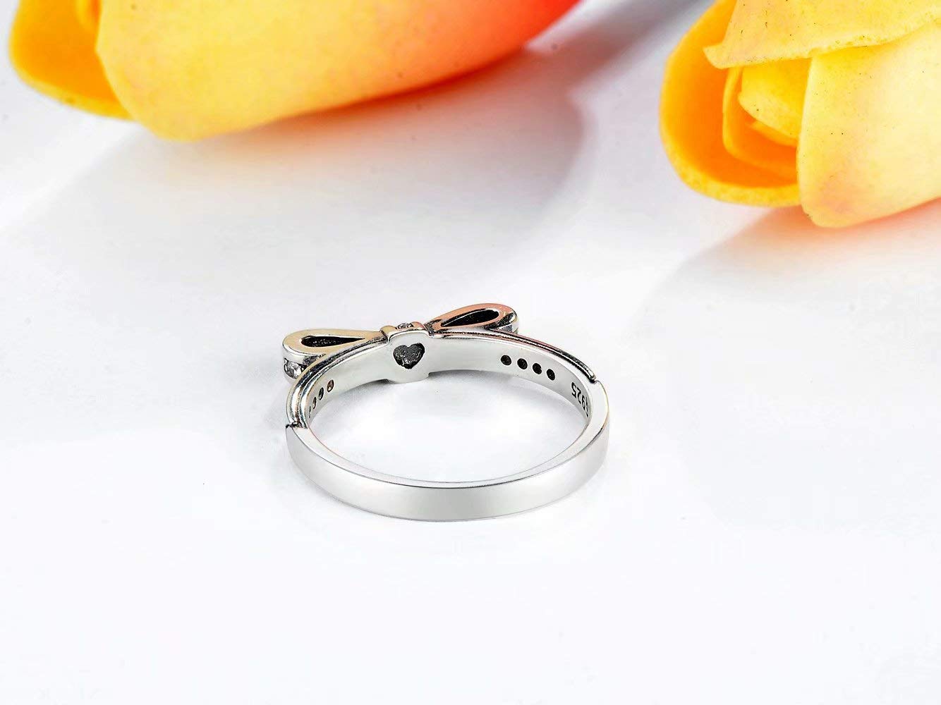 Presentski 925 Sterling Silver Cubic Zirconia Bow Ring for women