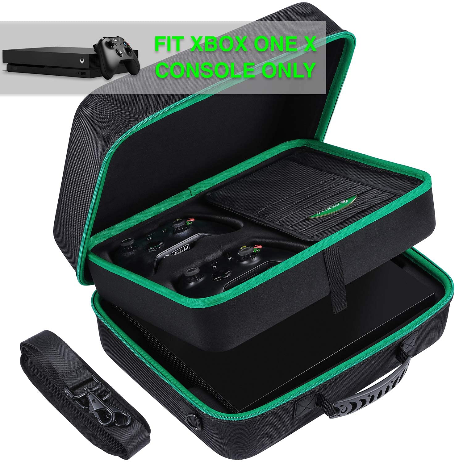 Zadii Hard Carrying Case Compatible with Xbox One X, Fit Xbox One X Console, 2 Wireless Controllers, Power Cable, HDMI Cable Game Discs and Other Accessories