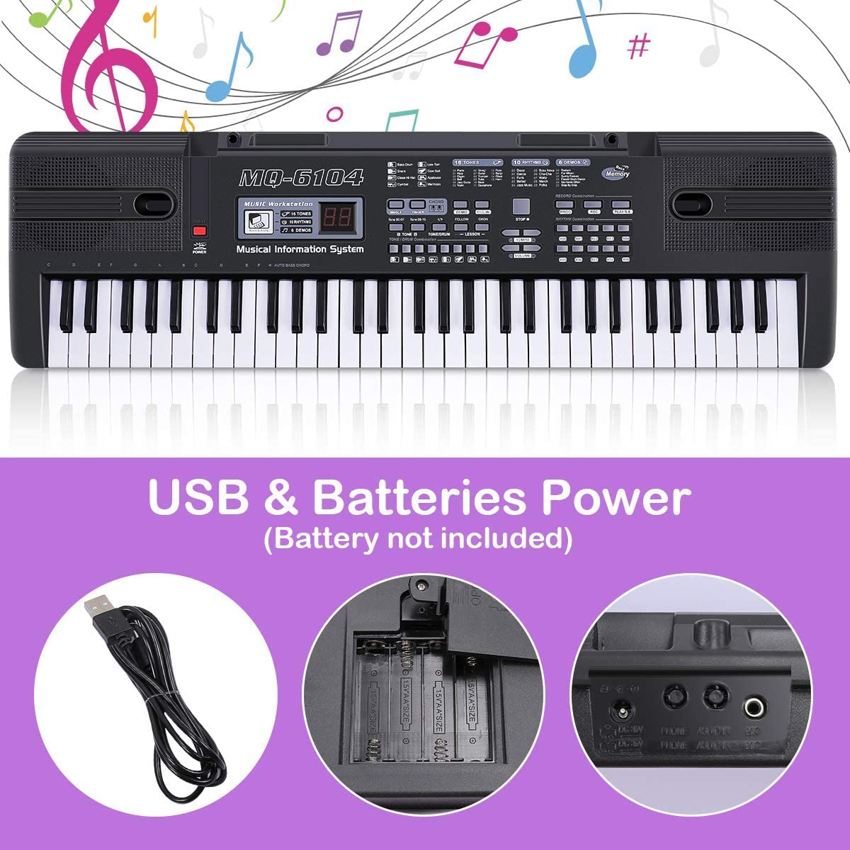 WOSTOO Kids Piano Keyboard, 61 Keys Multi-Function Electronic Keyboard Educational Toy, Rechargeable Portable Piano with Microphone Musical Instrument for Kids Beginners Girls Boys