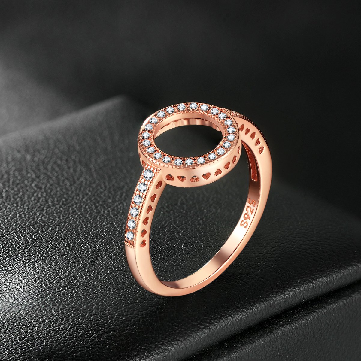 Presentski Halo Ring 925 Sterling Silver Rose Gold Plated with Cubic Zirconia Birthday Gift for Women