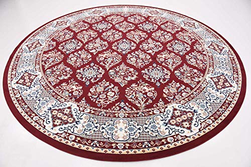 Unique Loom Narenj Collection Classic Traditional Textured Repeat Design Area Rug, 10' Round, Burgundy/Blue