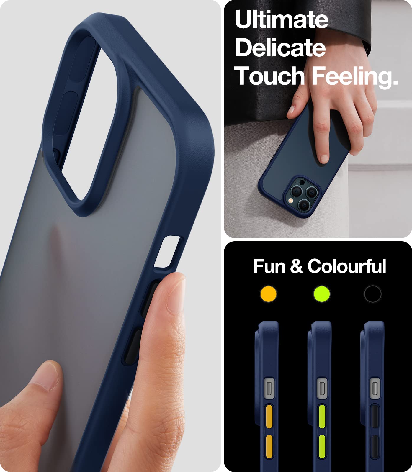 TORRAS Shockproof Compatible for iPhone 12 Case for iPhone 12 Pro Case, [Military Grade Drop Tested] Translucent Matte Hard PC Back with Soft Silicone Edge Slim Protective Guardian, Blue