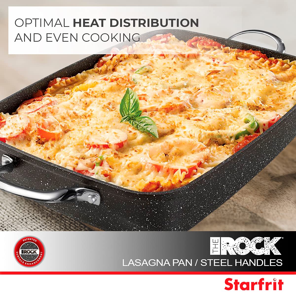THE ROCK by Starfrit Oven Dish with Stainless Steel Handles, 10" x 13" x 2.5" Oblong, Black