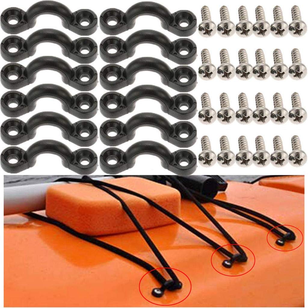 YiMusic 12 Pieces Nylon Kayak Deck Loops Pad Eyes with Screws Suit for Fixed Kayak Deck Lines Run Shock Cord Rigging