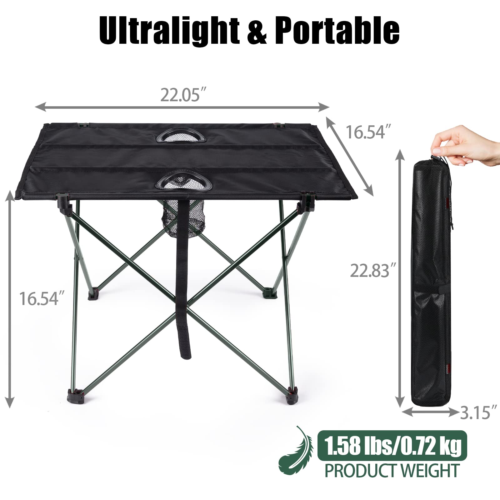 VOOVY Portable Camping Picnic Folding Tables with 2 Cup Holders, Ultralight Compact Roll Up Backpacking Tables with Carrying Bag for Outdoor Picnic, Hiking, BBQ, Party(Silver)