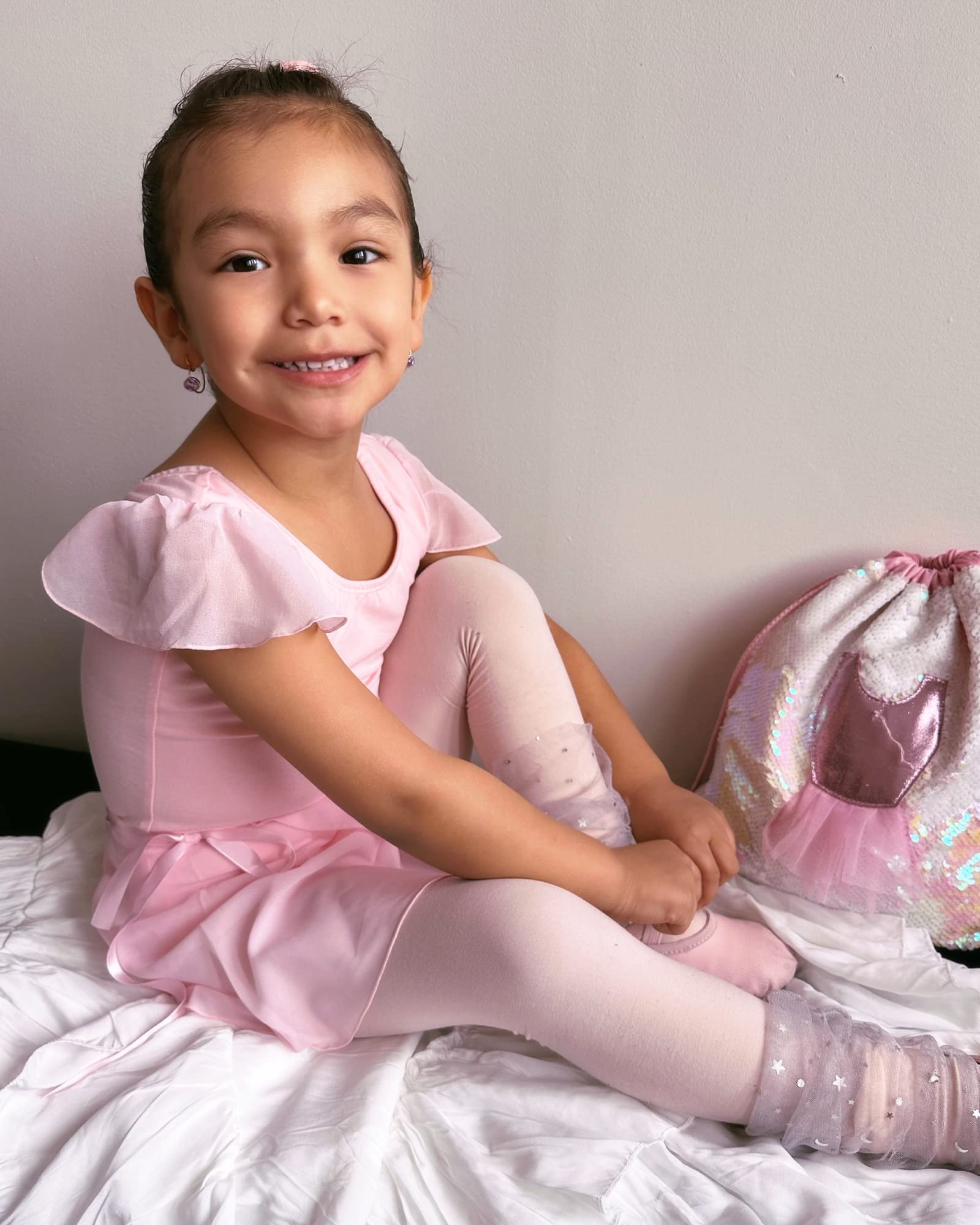 Stelle Ballet Leotards for Girls Dance Dress Outfit Combo with Skirt and Tights (Ballet Pink Ruffle Sleeve,100)