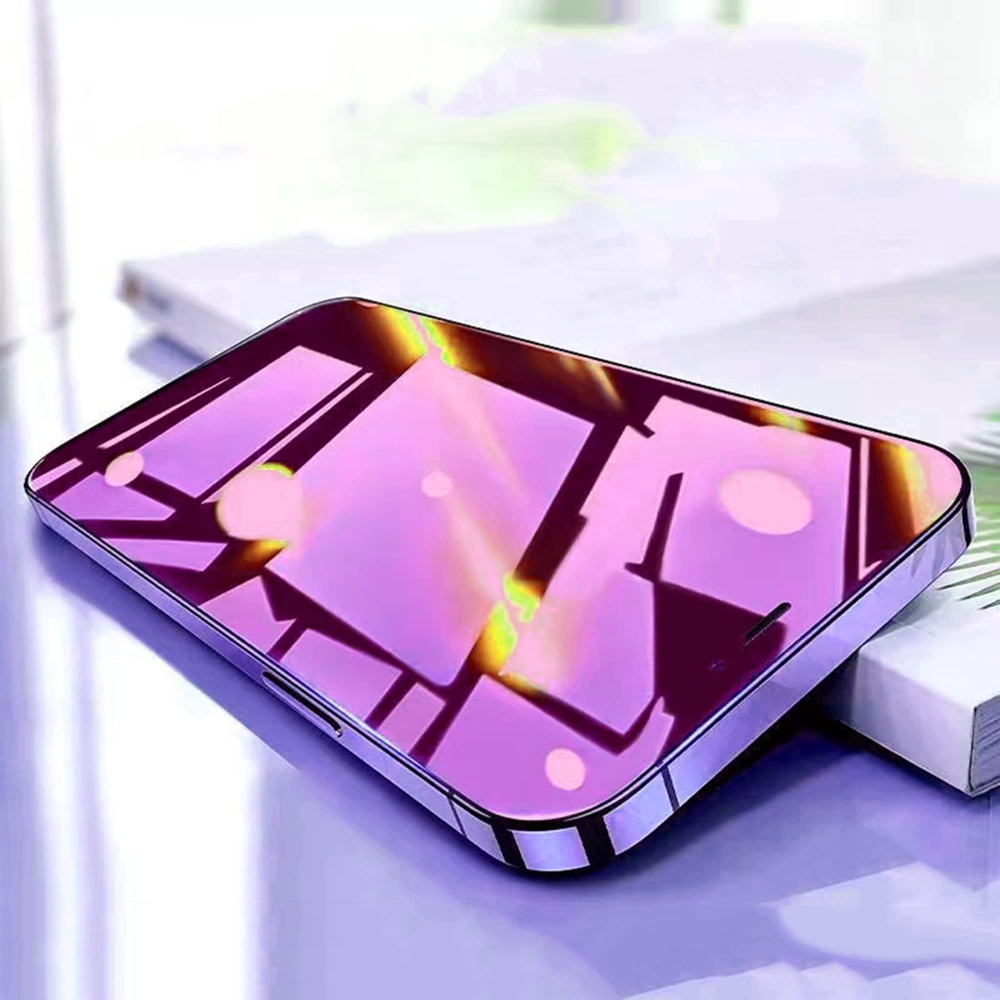 Umhlaba Compatible with iPhone 14 Max Screen Protector Mirror Effect colorful Mirrored Tempered Glass Bubble Free Case Friendly Full coverage film HD Clear 6.7 inch 2 Pack (Purple)