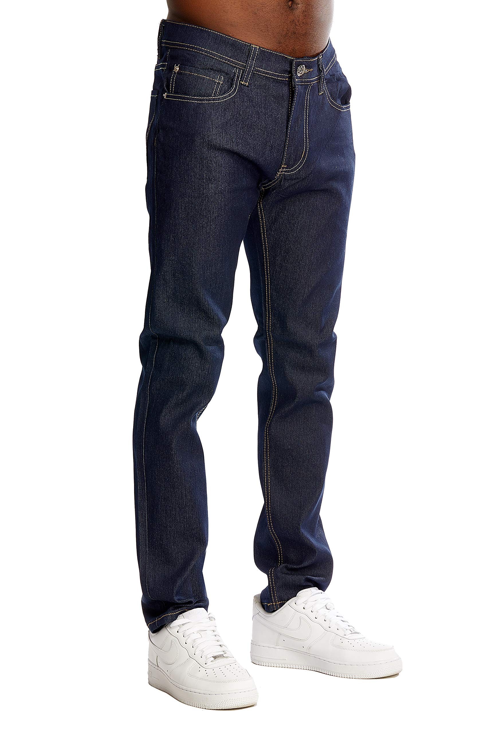 PJ Mark Bleecker and Mercer Men's Stretch Flex Basic Slim Skinny Fit Jean Pants - Raw Denim or Twill (P596- RAW Indigo, 38x34)