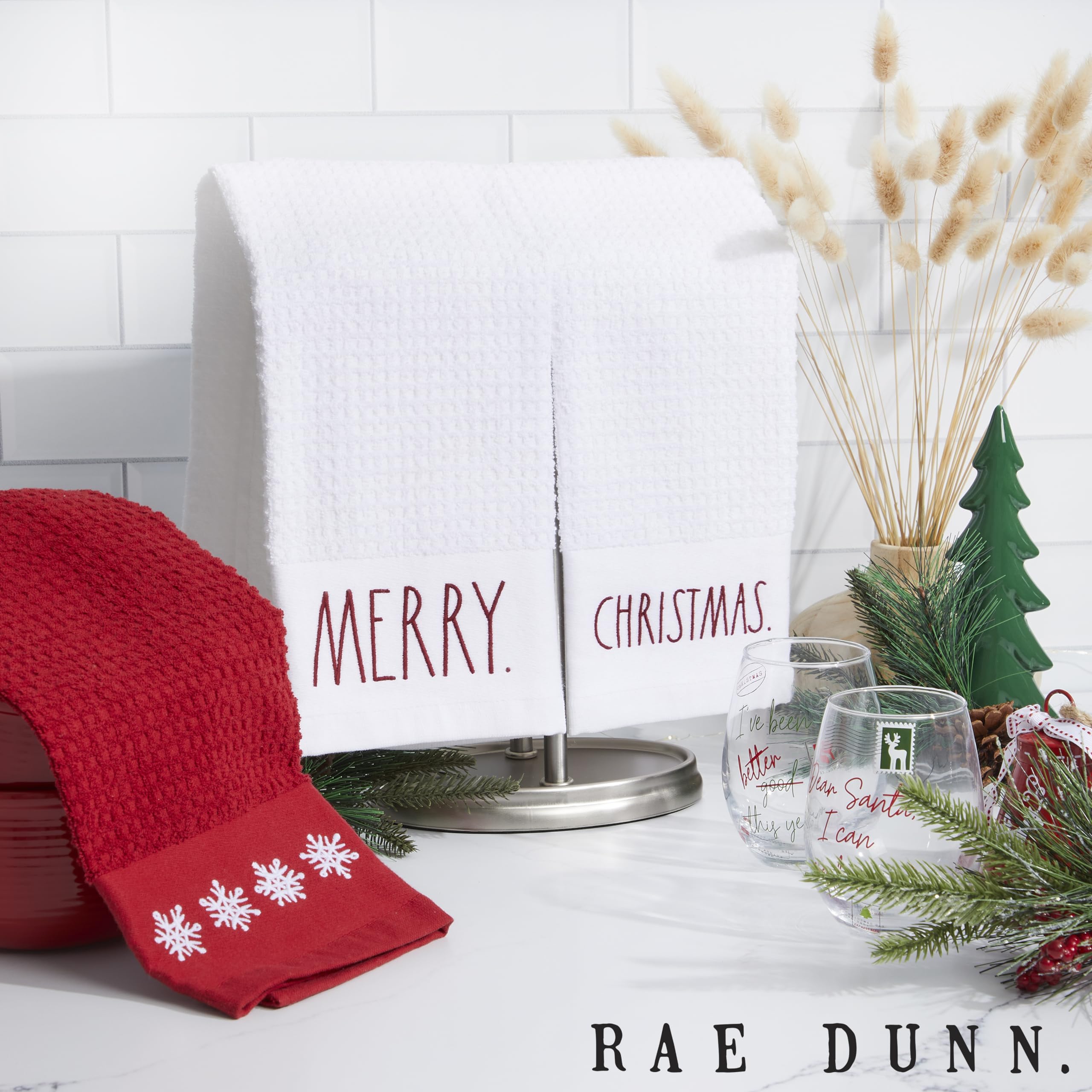 Rae Dunn Hand Towels, Embroidered Decorative Hand Towel for Kitchen and Bathroom, 100% Cotton, Highly Absorbent, 3 Pack, 16x26, Embroidered Boo!