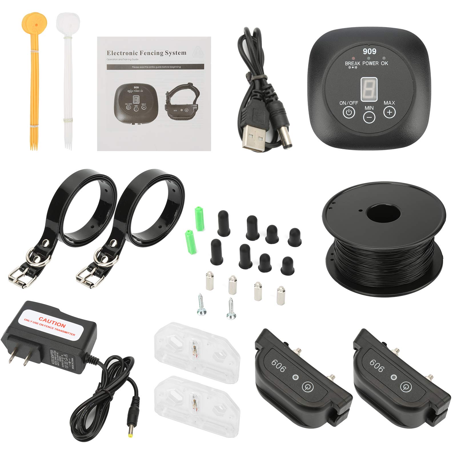 TTPet In-ground/Aboveground Pet Containment System, Electric Dog Fence, IP66 Waterproof & Rechargeable Collar, Shock&Tone Correction, 700Ft Wire, 2 Dogs System